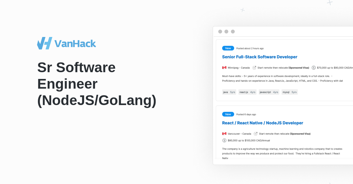 Sr Software Engineer (NodeJS/GoLang) - VanHack